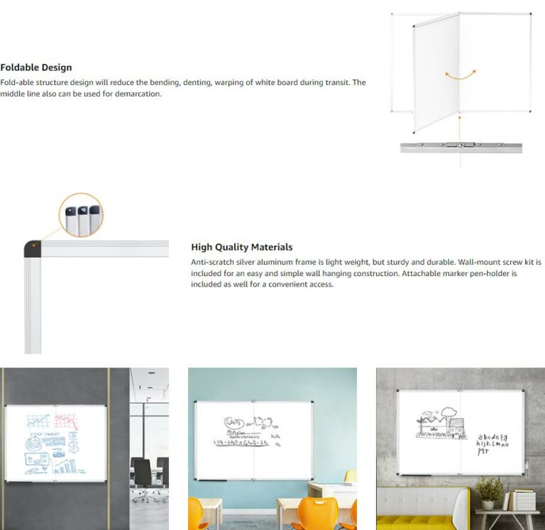 VIZ-PRO Large Dry Erase White Board/Magnetic Foldable Whiteboard, 72 X ...