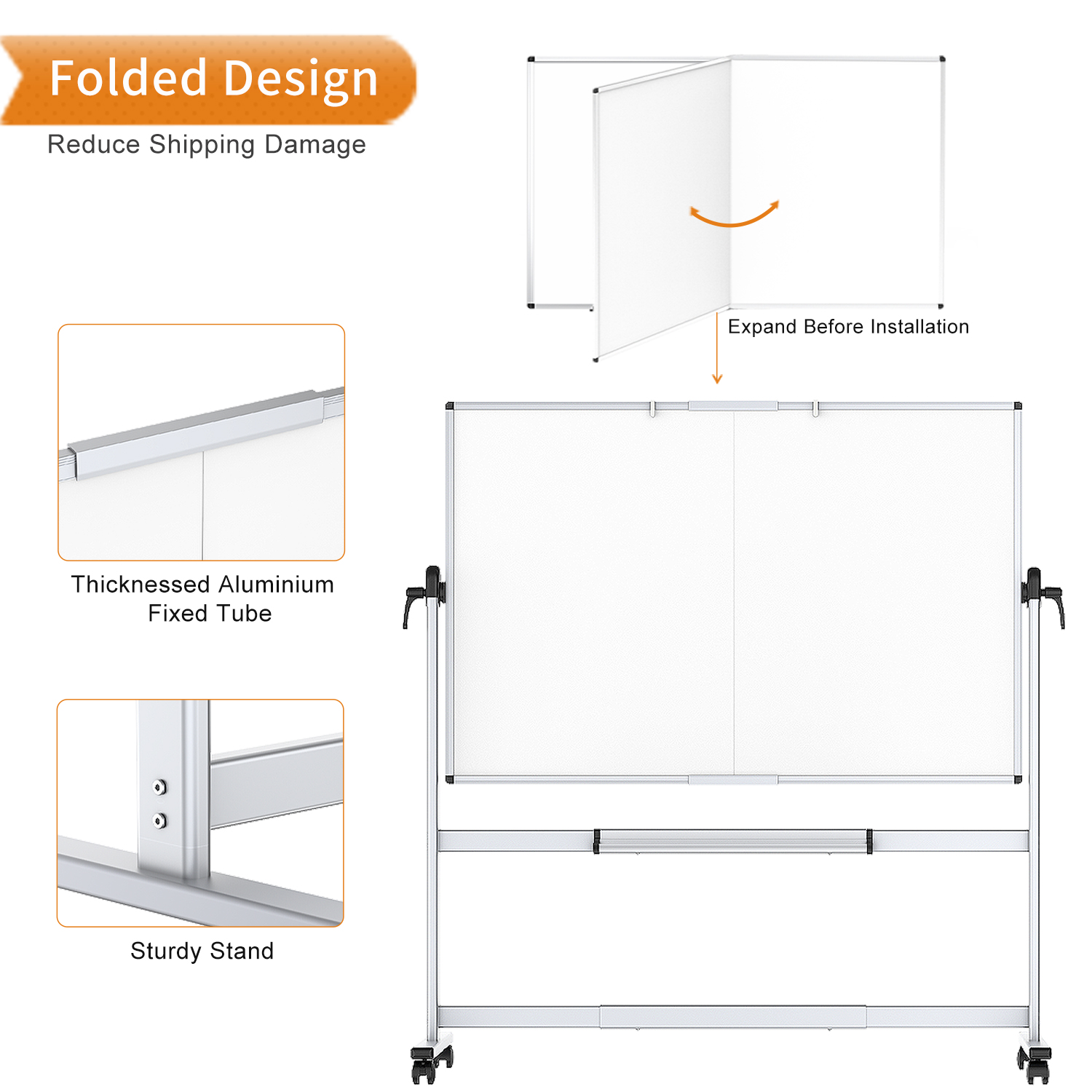 VIZ-PRO Double-Sided Mobile Whiteboard, Magnetic Rolling Dry Erase ...