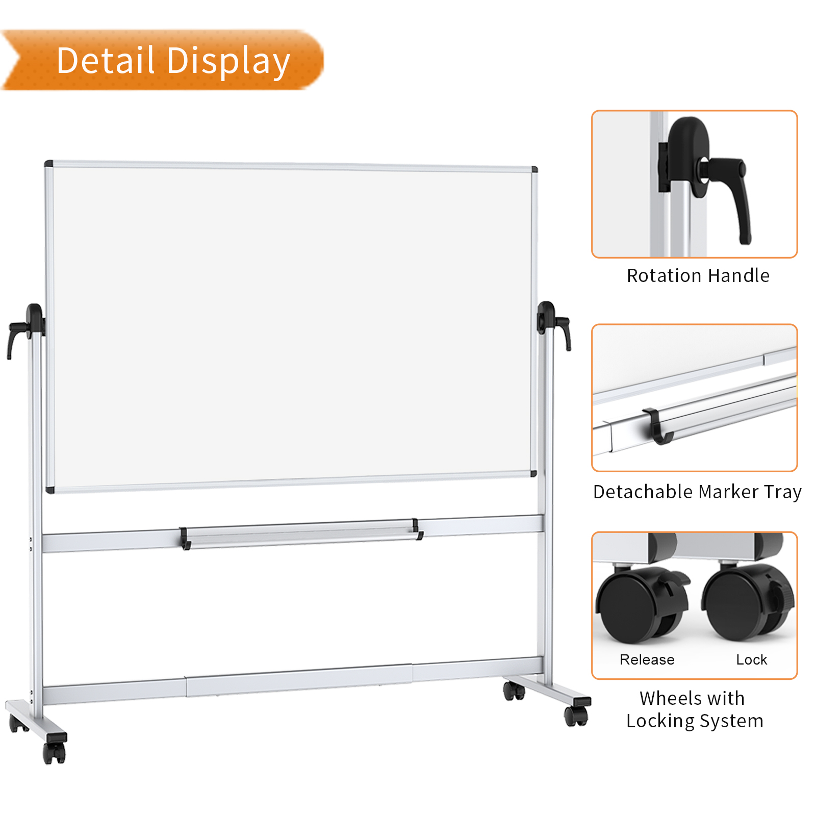 VIZ-PRO Double-Sided Mobile Projection Writing Whiteboard, 72 x 48 ...